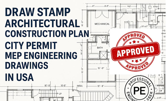 Stamp architectural construction drawings mep civil and structural ...