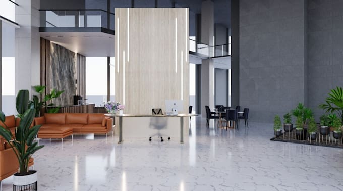 Redesign 3d modern interior design, office ,cgi hotel lobby receiption ...