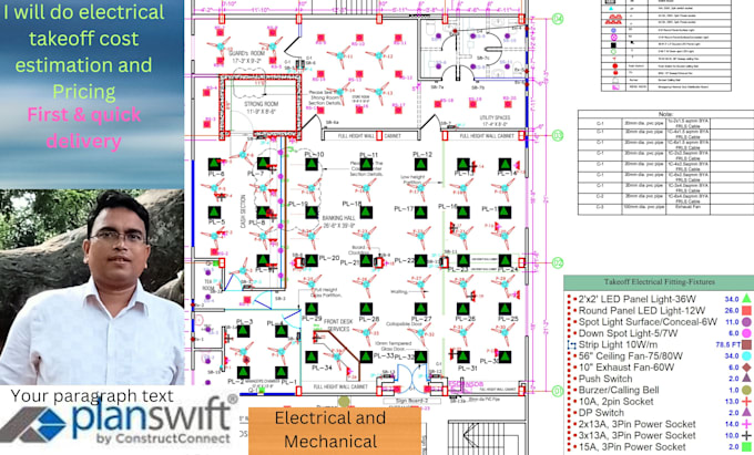 Do accurat mep material takeoff 2d drawing lighting design by Tulshi123 ...