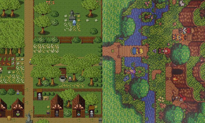 Do top down pixel art tile set, game asset, game environment, tile map animation by ...