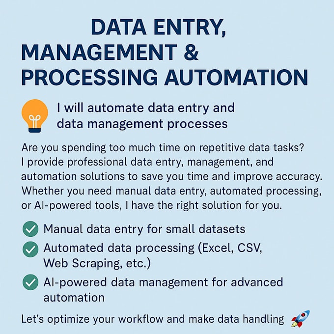 Automate data entry and data management processes by M_inojan | Fiverr