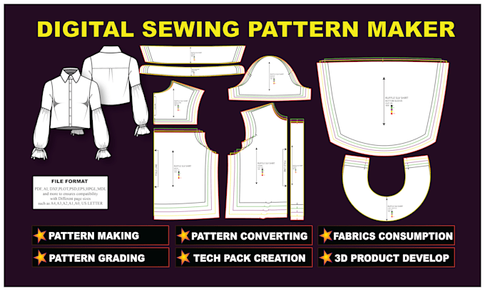 Create clothing sewing patterns, digital sewing pattern, pattern grading in pdf by Pattern ...