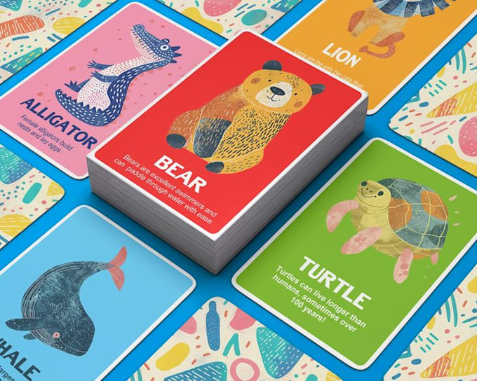 Design educational kids playing card game animal memory flash card box ...