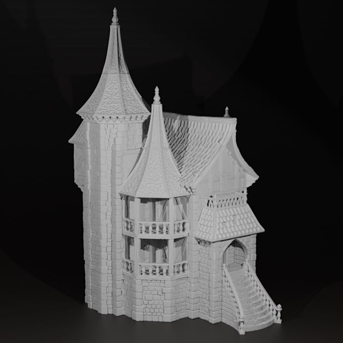 Medieval 3d castle ruins ,low poly fortress, cathedral architectural ...