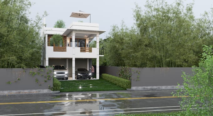 Modernize 3d luxurious house exterior,rooftop terrace,carpack layout ...