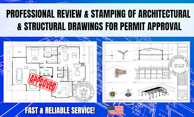Review and stamp architectural, structural drawing for city permit ...