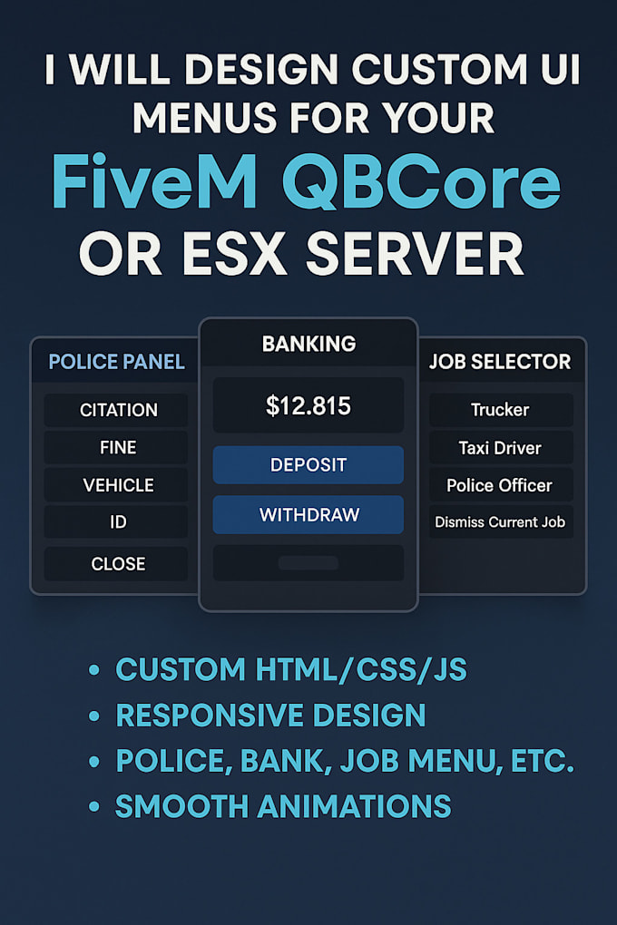Design custom ui menus for your fivem qbcore by Fivemdevpro | Fiverr