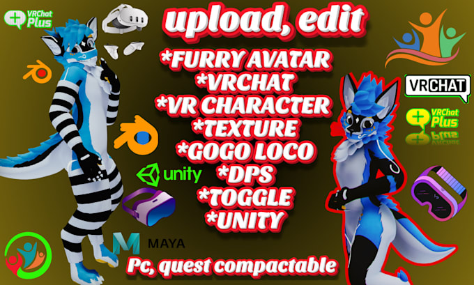 Upload fix edit 3d vrchat furry amine avatar character vtuber model nsfw by Chataydeji | Fiverr