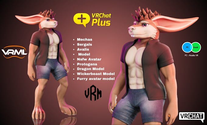 Do custom vrchat 3d model furry avatar, nsfw , vtuber model, vseeface, avi by Hait_vr | Fiverr