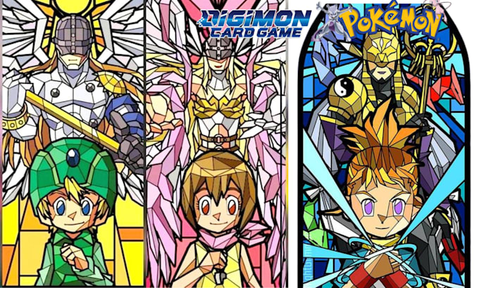 Draw amazing pokemon fakemon digimon in stained glass art style by D ...