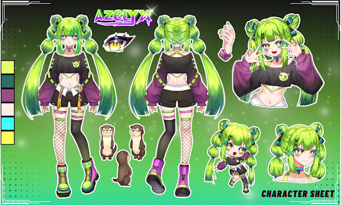 Draw custom character sheet vtuber reference sheet vtuber oc anime ...