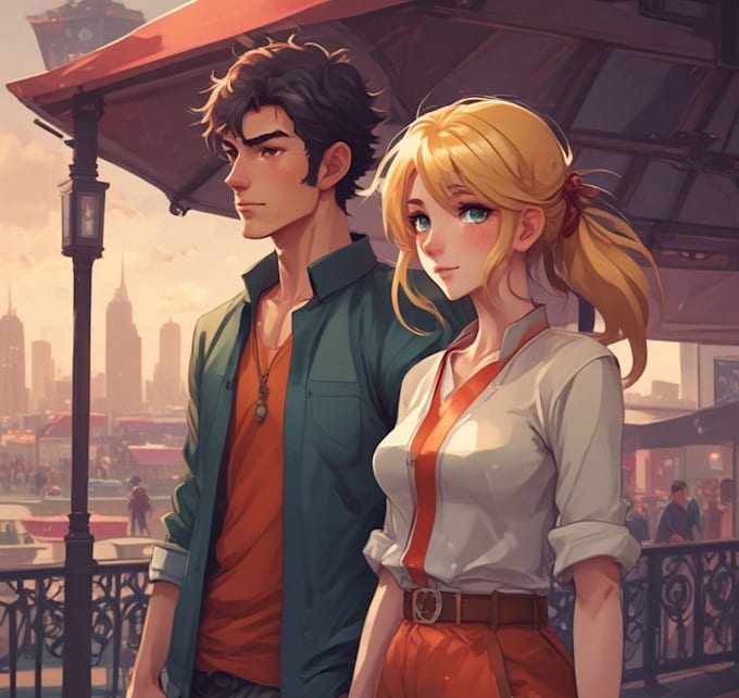 Draw a anime couple character art anime style by Kaitlincis | Fiverr