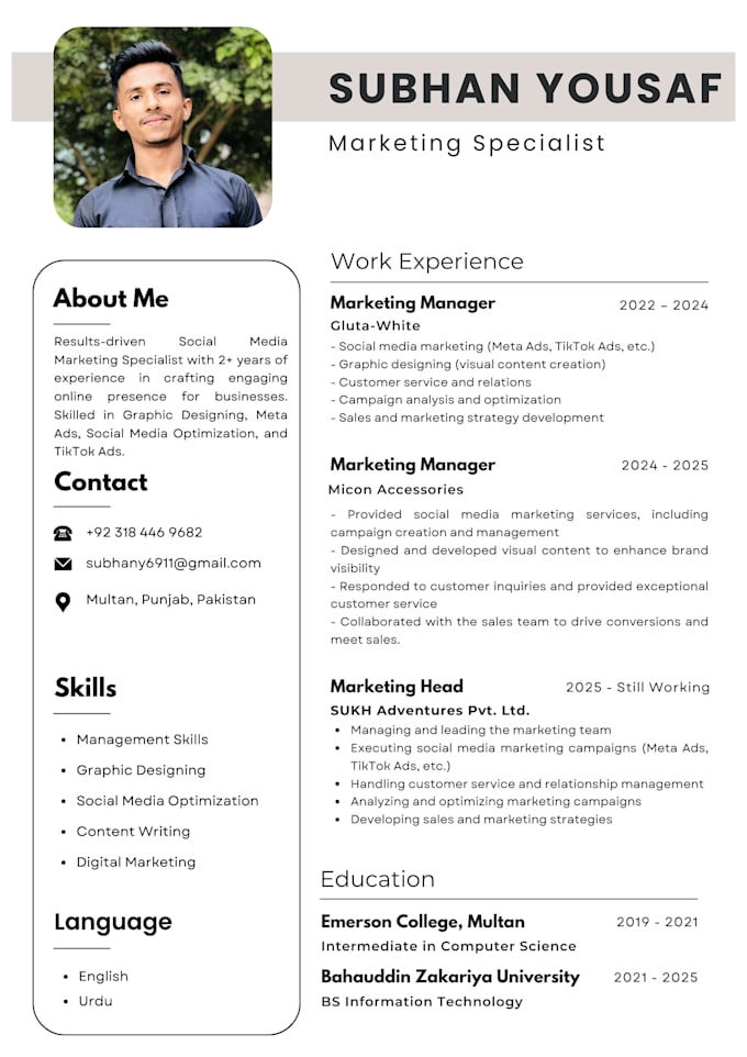 Design a captivating cv, resume for you by Subhan_yusuf2 | Fiverr