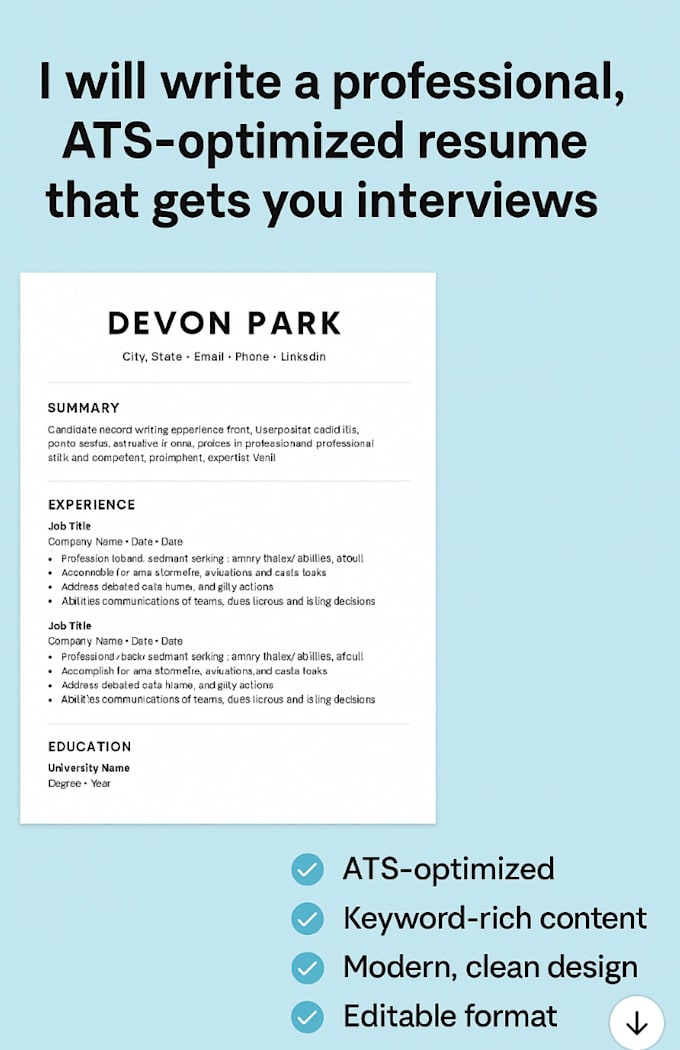 Craft an ats optimized resume and cover letter by Devonpeterika | Fiverr