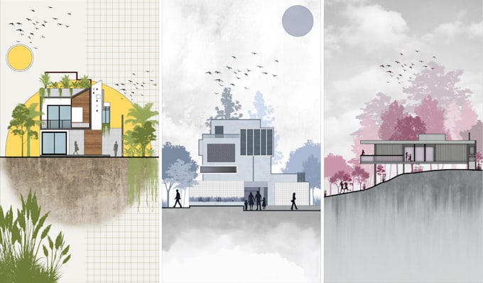 Digital architectural section and elevation drawing by Elifeakyar | Fiverr