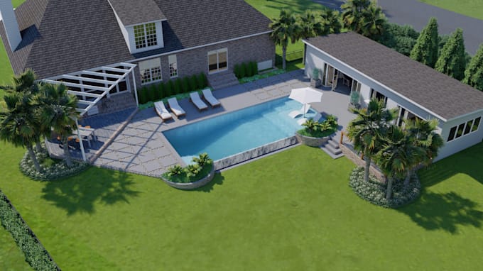 Draft 2d floor plan and model in sketchup,landscape design, pool deck ...