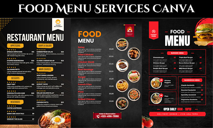 Editable canva food menu for your restaurant by Graphiccanva3 | Fiverr