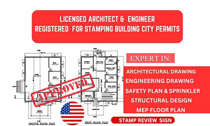 Stamp architectural plans, engineering drawing, city permit mep ...