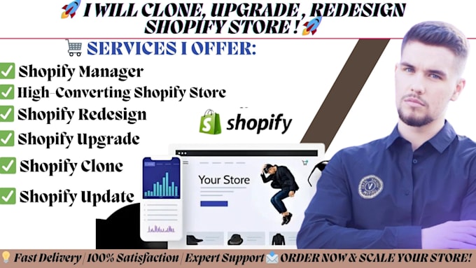 Clone shopify store,upgrade redesign update improve manage revamp site ...