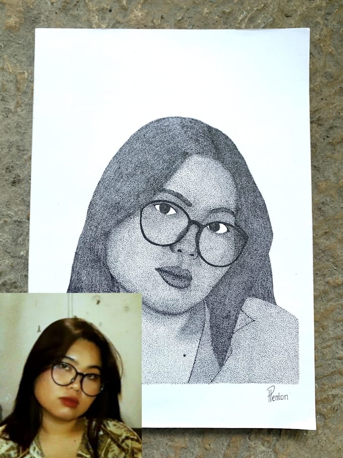 Hand drawn pointillism portrait using drawing pen on paper from your ...
