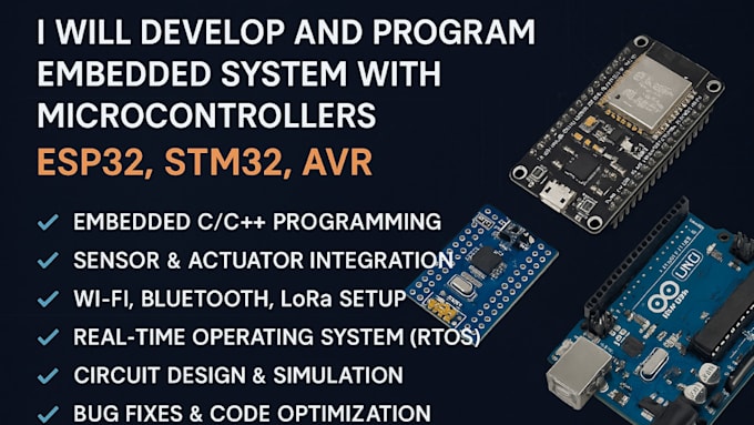 Develop and program embedded system with microcontrollers esp32, stm32 ... Develop and program embedded system with microcontrollers esp32, stm32 ...
