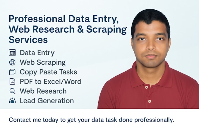 Do accurate data entry, web research, data collection, and web scraping by Santu_excel | Fiverr