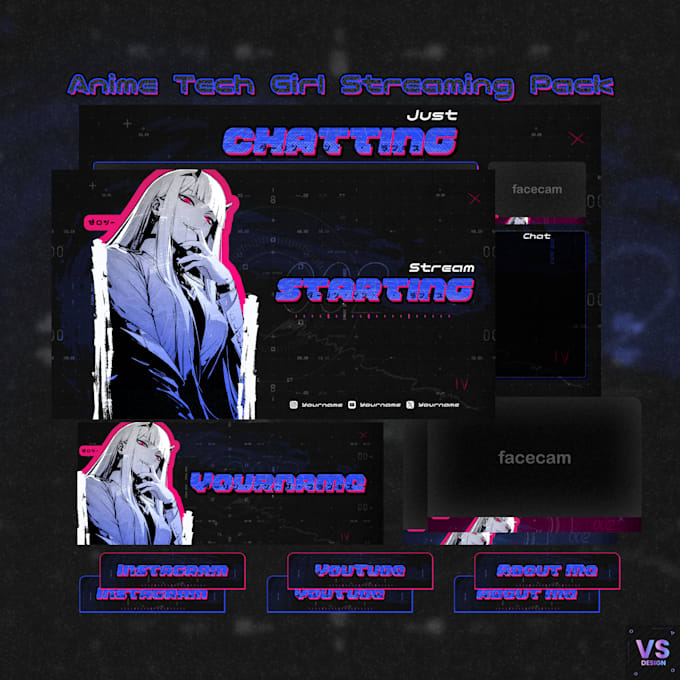 Create a anime tech girl overlay streaming pack by Valerio168 | Fiverr