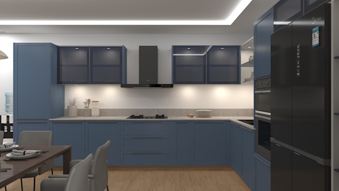 Create your luxury kitchen design on 2d plan drawings and 3d realistic ...