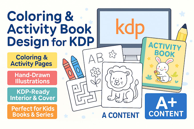 Create coloring and activity book cover with custom interiors for kids ...