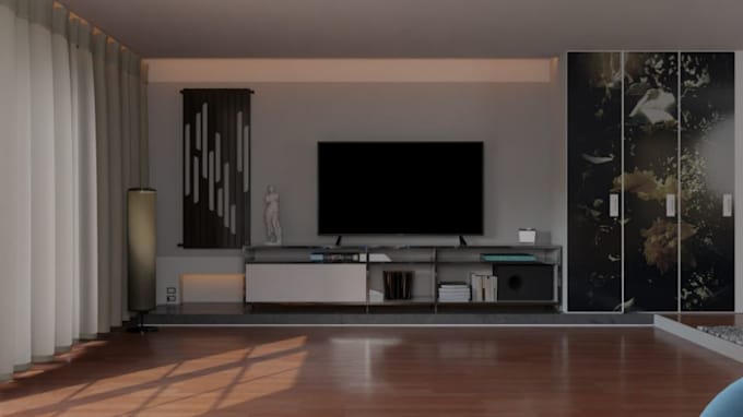 Turn 2d plan to modern apartment,room layout, tv wall decor,furniture ...