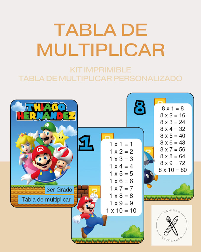 Kit imprimible personalizado tablas de multiplicar únicas by Ivanna ...