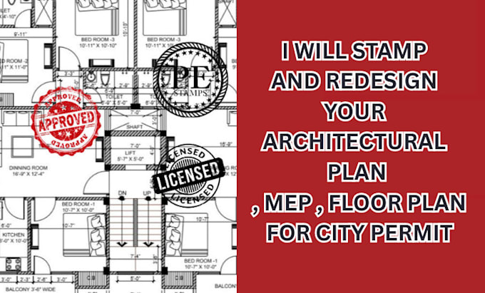 Stamp and redesign your architectural plan , mep , floor plan for city permit by Johnmaxwell_0 ...
