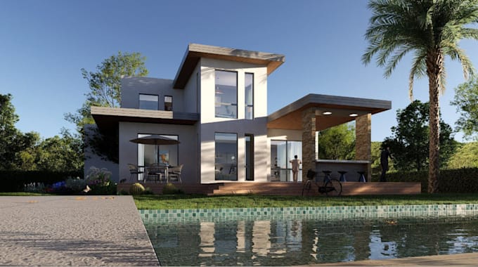 Render3d condominium apartment building villa house, facade ...