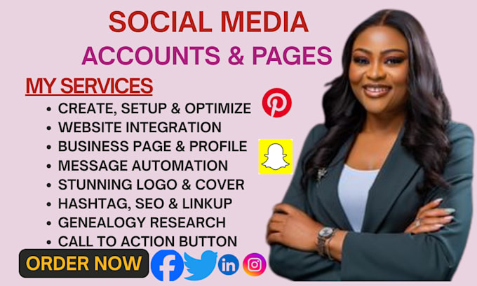 Create all social media accounts setup business pages design and ...