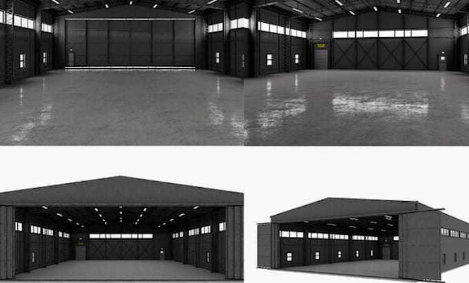 Create 3d airport, plane hangar, airplane depot, plane storage space by ...