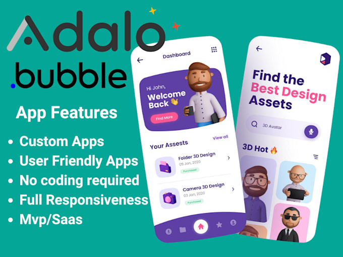 Create adalo bubble io website mobile web app saas website mvp glide api xano by Emmy_d92 | Fiverr