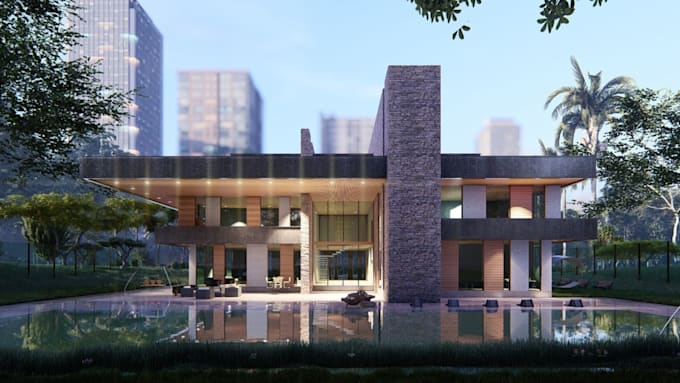 Redesign 3d cgi villa exterior,sleek house facade,oceanfront,skp model ...