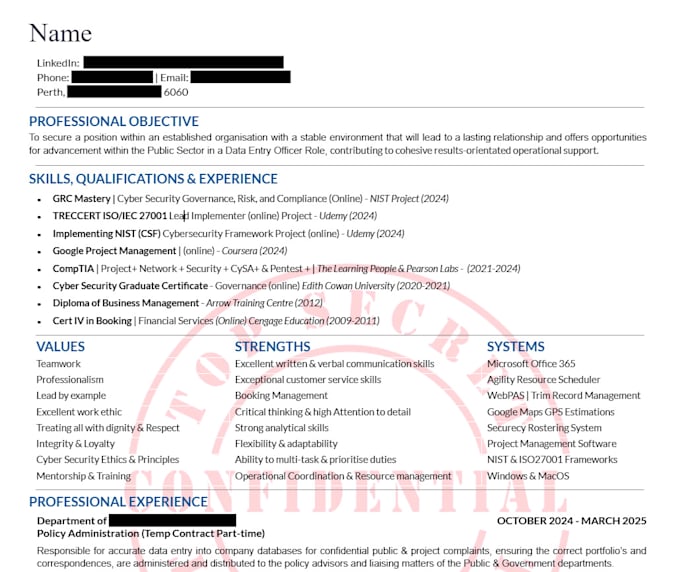 Create expert personal resumes ats optimised cvs for admin it and ...