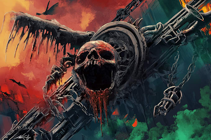 Draw detailed dark art and heavy metal horror illustration by ...