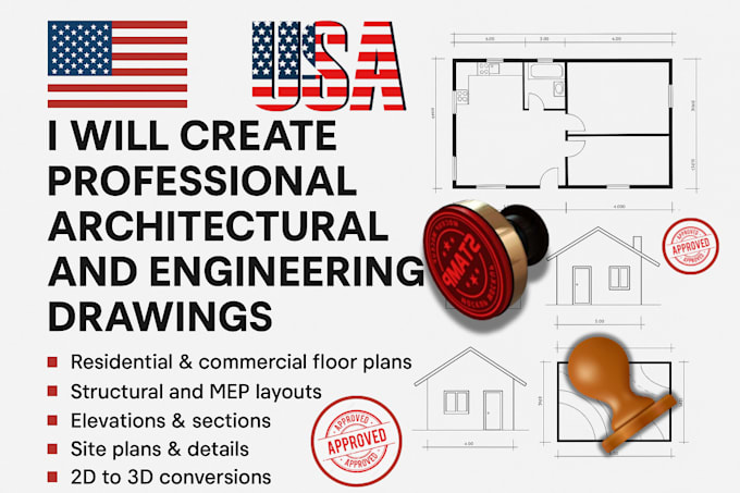 Draw review, stamp usa architectural plan, engineering drawings, mep city permit by Engrarc ...
