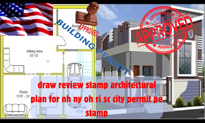 Draw review stamp architectural plan for nh ny oh ri sc city permit pe ...