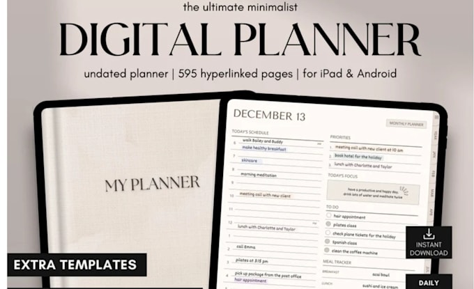 Design editable digital planner etsy digital products, hyperlinked ...