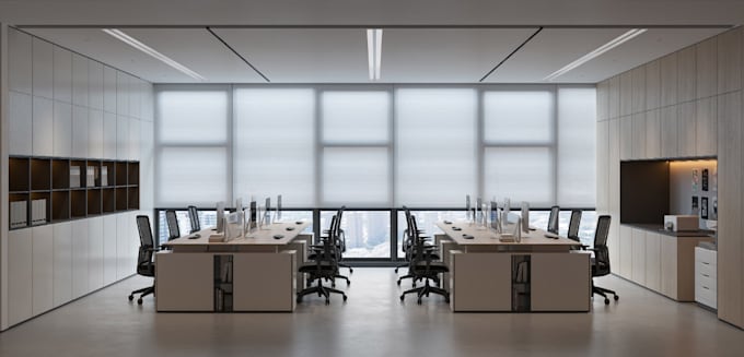 Innovative office space design, conference room, foyer reception ...