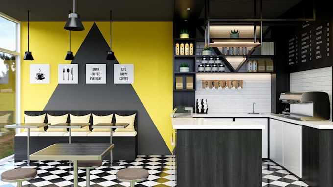 Remodel small shop rendering,coffee mall,restaurant interior and ...