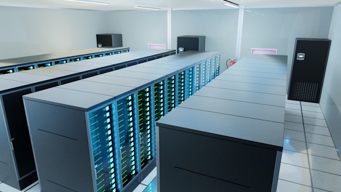 Design and render 3d ai data center, storage room, warehouse and server ...