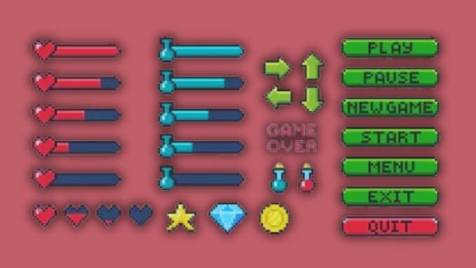 Do pixel art ui, pixel hud, pixel gui, game ui, icons, pixel tileset by Nickartx | Fiverr