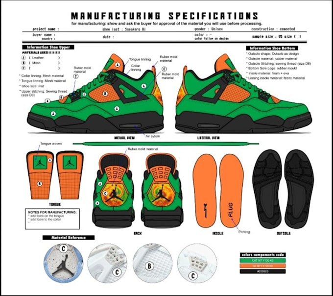 Design shoe tech pack, sneakers, footwear design, heels, boots, flat ...