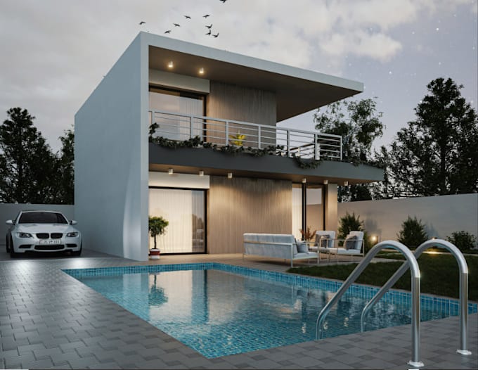 Create 3d interior design 3ds max, layout, balcony exterior, villa ...