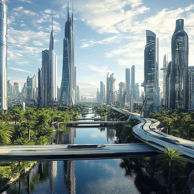 Make a environment science fiction city and cyberpunk art by Emiieumesa ...