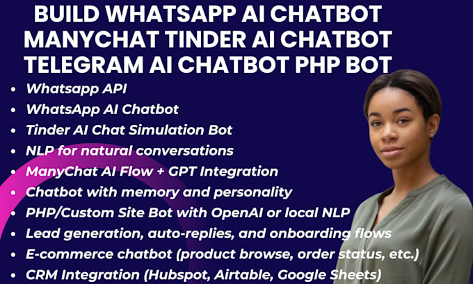 Build whatsapp ai chatbot manychat tinder ai chatbot telegram ai chatbot php bot by Grace_app ...